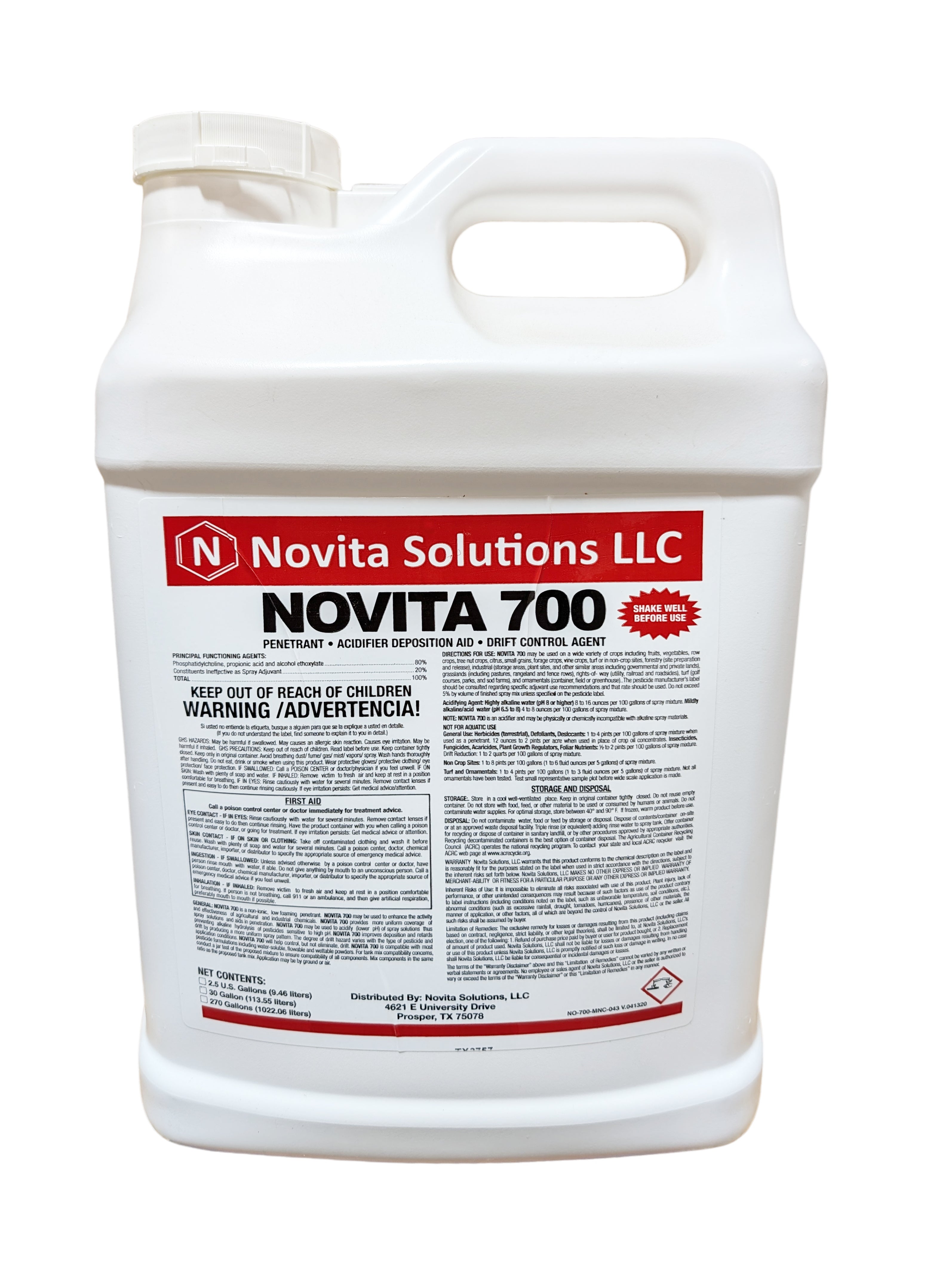 Novita 700 Penetrant & Drift Control – Multi-Use Acidifier Adjuvant